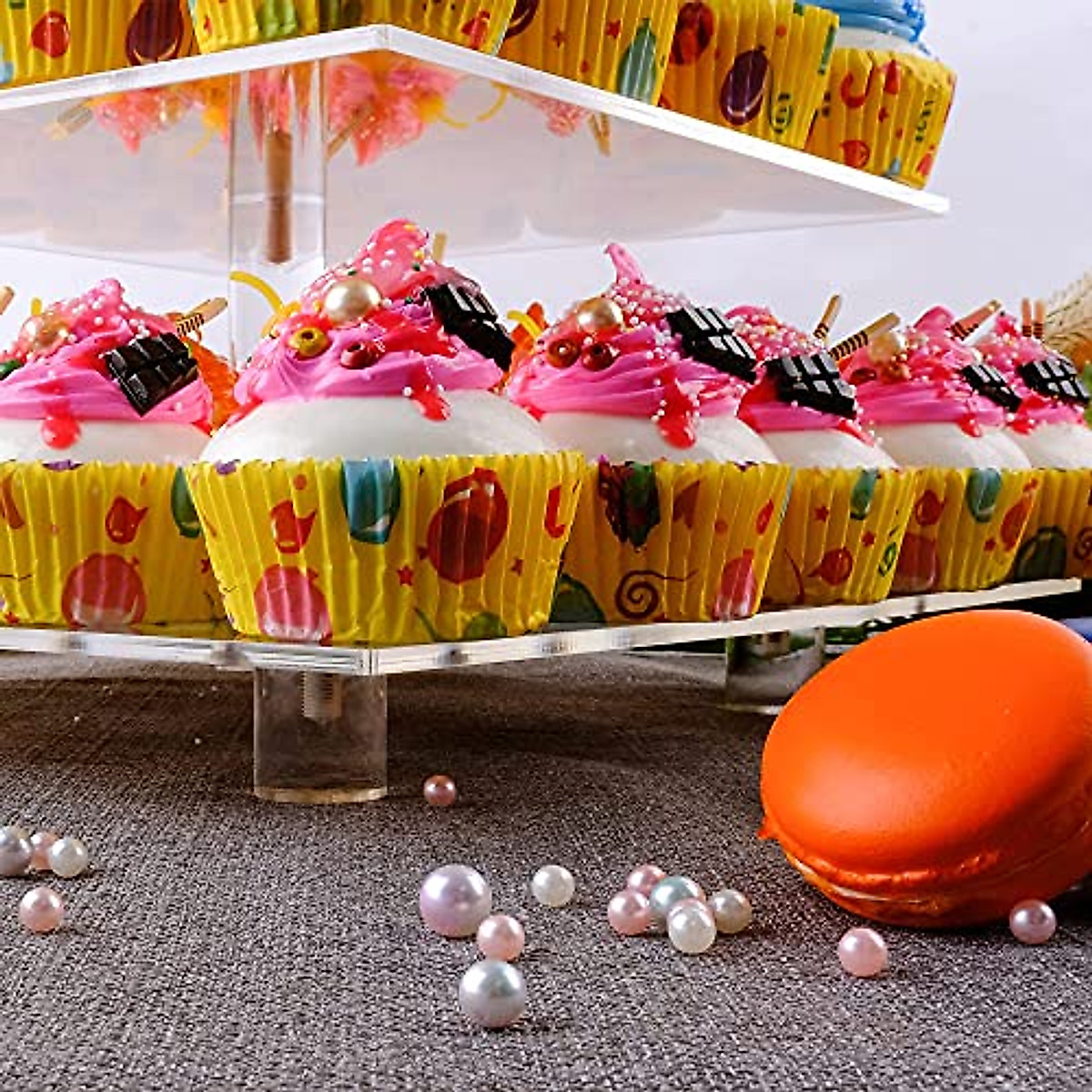Cupcake Stand, 4 Tier Cupcake Stand for 50 Cupcakes, Square Tiered Cupcake Tower, Clear Acrylic Cupcake Holder, Dessert Stands for Party, Wedding, Birthday, Baby Shower, Halloween