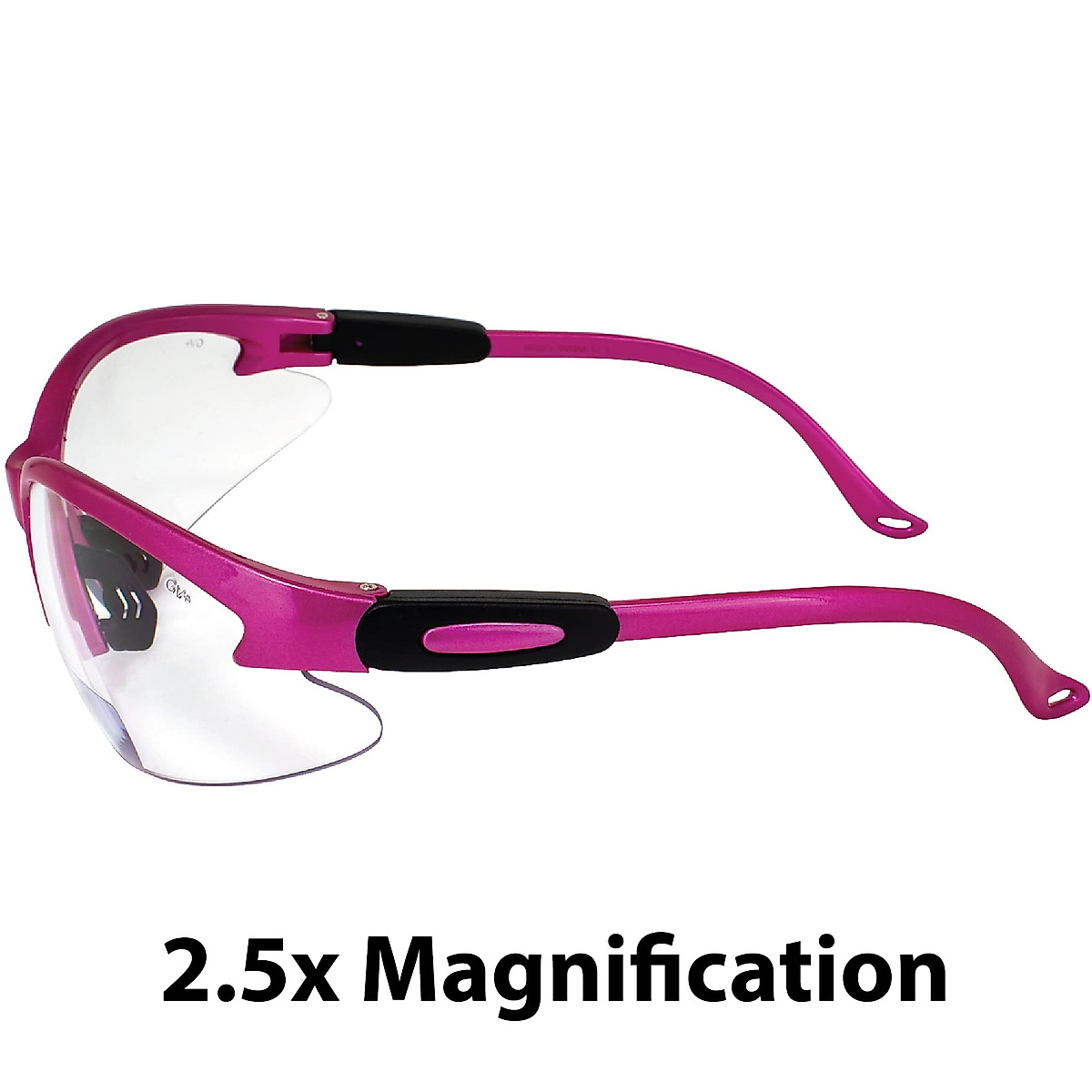 Global Vision Eyewear Cougar Series Bifocal 2.5 Lens Magnification Safety Sunglasses, Clear Lens, Gloss Dark Pink Frame