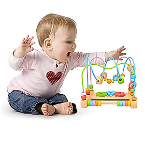 Bead Maze for Babies 6-12 Months,Wooden Educational Abacus Beads Circle Toddler Toys - Colorful Roller Coaster Activity Game,Great Gift for Babies Toddlers Girls and Boys