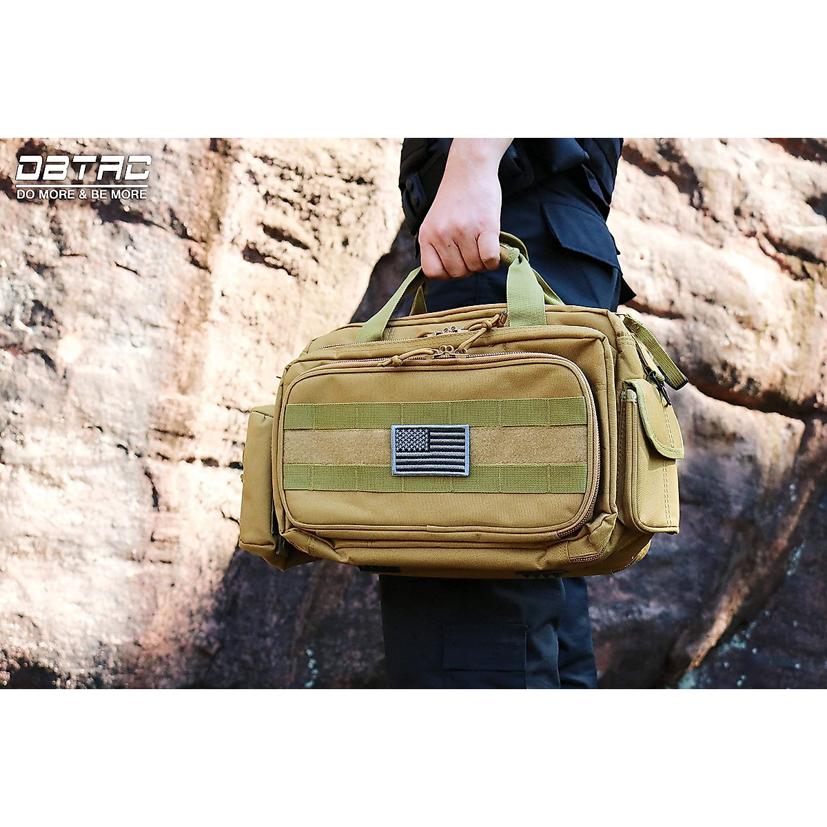 DBTAC Range Bag 2~4 Pistol Medium Size (Tan) + Tactical Lunch Bag (Tan), Durable Material with adjustable shoulder strap, Multi-functional Design