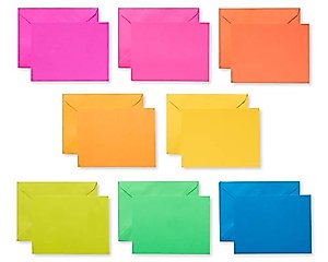 American Greetings Single Panel Blank Cards with Envelopes, Neon Rainbow Colors (100-Count)