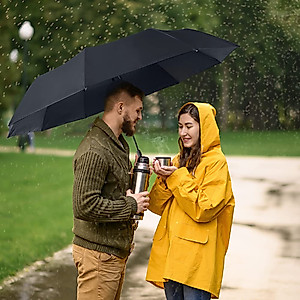Dlin Windproof Travel Umbrella Automatic Umbrellas for Rain, 10 Ribs Compact Folding Umbrella for Rain, Large Umbrella, Portable Waterproof Umbrellas for Men and Women.