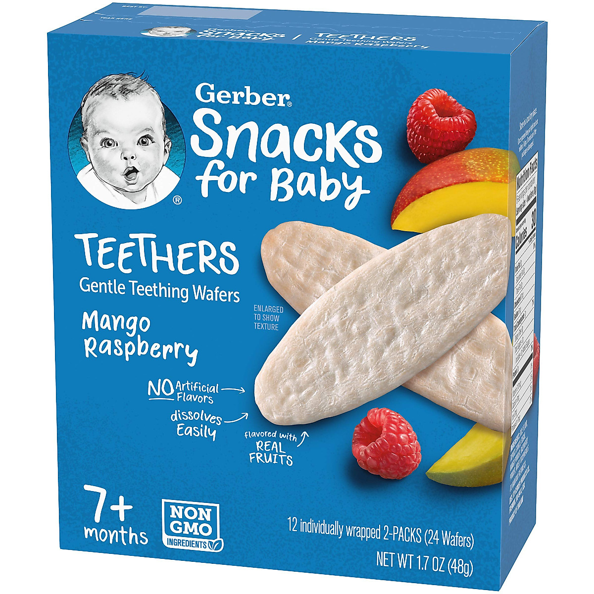 Gerber Snack for Baby Teethers, Mango Raspberry, Gentle Teething Wafers Flavored with Real Fruits, 12 Individually Wrapped 2-Packs (24 Wafers/Box) (Pack of 2 Boxes)