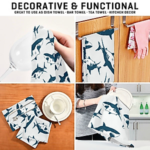 Kigai Cartoon Sharks Kitchen Towels 18x28 inch Ultra Soft Absorbent Quick Drying Kitchen Dish Towels Washable Cleaning Cloths Hand Towels Tea and Bar Towels, 1 Pack
