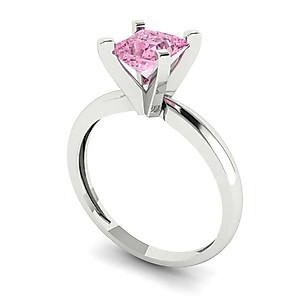 Clara Pucci 1.0 ct Princess Cut Solitaire Pink Simulated Diamond Wedding Bridal Designer Anniversary Engagement Ring Real 14k White Gold