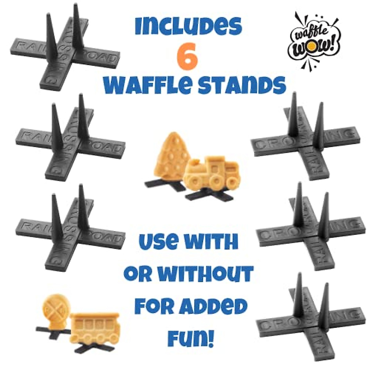 Train Set Waffle Maker - Build Waffle or Pancake Shaped Tracks, Cargo Cars, Signs, Station & More- Fun Family Breakfast for Kids, Electric Nonstick Waffler Iron w/ 4 Removable, Dishwasher Safe Plates