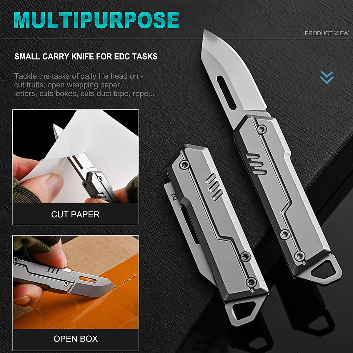 VIFUNCO Keychain Knife, D2 Folding Pocket Knife for Men, CNC Key Knife/Box Cutter Knife for Women, Small Pocket Knives for EDC, Gifts for Dad husband Him