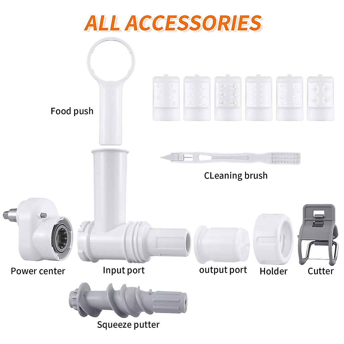 Pasta Maker Attachment for KitchenAid Stand Mixers Included 6 Different Shapes of Pasta Outlet, Durable Pasta Press Attachments and Cleaning Brush,White