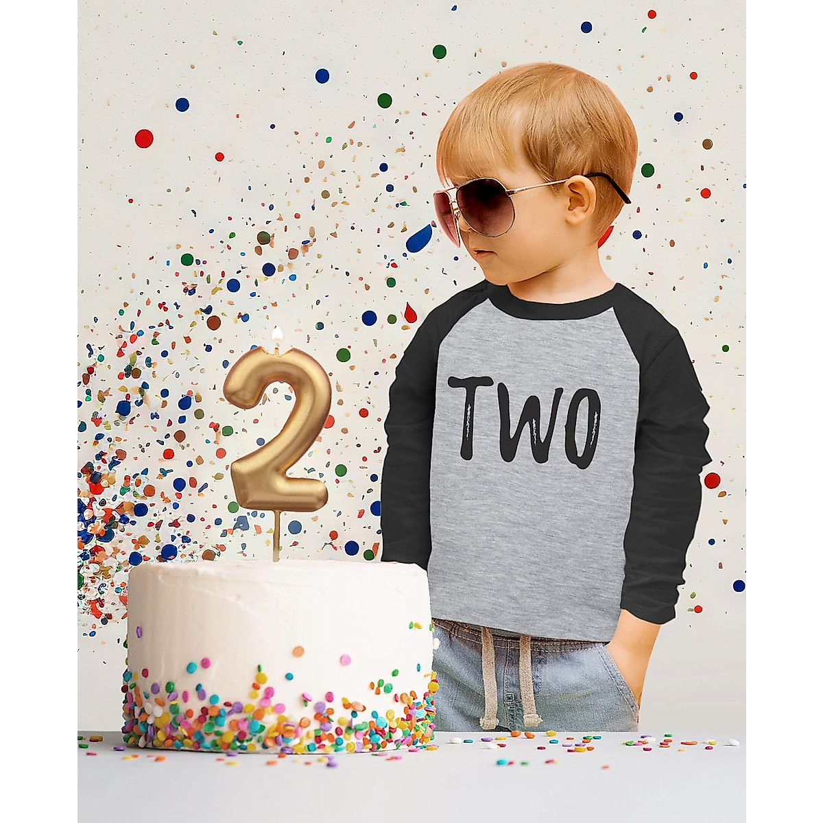Two 2nd Birthday Shirt 2 Year Old Boys Girls 3/4 Sleeve Baseball Jersey T-Shirt 2T Dark Gray