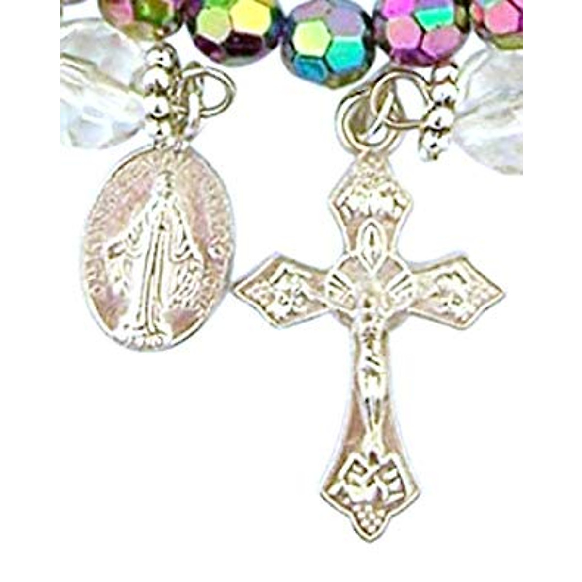 CB Catholic Purple Wrap Style Rosary Bracelet with Dangle Crucifix & Miraculous Medal, Beaded, 8"