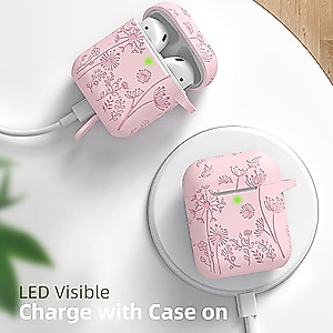 Lerobo Flower Engraved Case for AirPods Case Cover, Stylish Soft Silicone Protector with Keychain, Compatible with Apple AirPods 1st/2nd Generation Charging Case, Front LED Visible, Pink