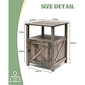JOINHOM Farmhouse Nightstand Bedroom, End Table with Barn Door and Shelf, Wooden Side Table for Living Room, Office, Bedroom