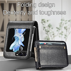 CCSamll for Samsung Galaxy Z Flip 5 Wallet Case with Card Holder, Business Style Premium PU Leather for Protective Phone Case Cover for Samsung Galaxy Z Flip5 5G DK Black