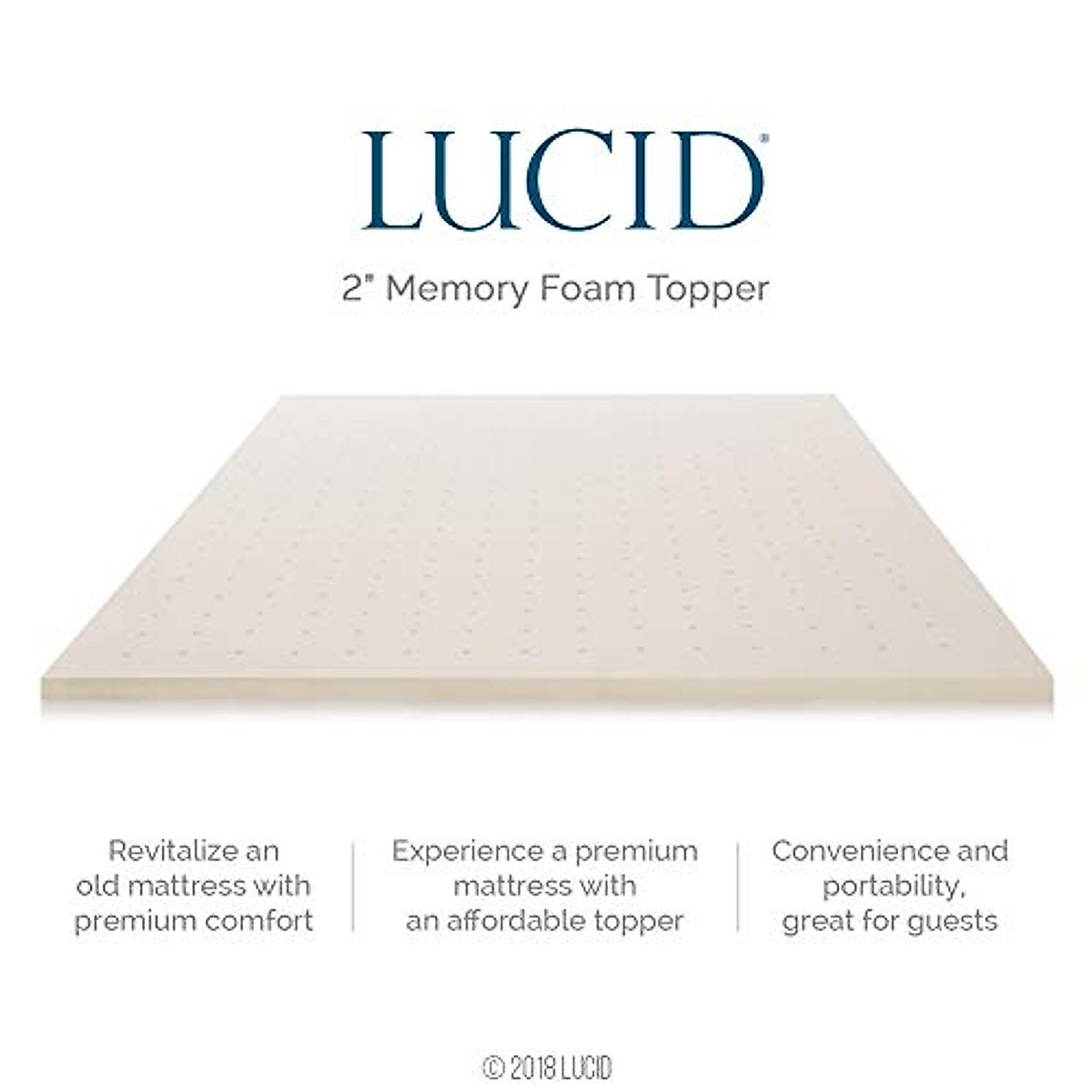LUCID - LU20RQ45MT 2 Inch Ventilated Memory Foam Mattress Topper