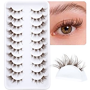 Brown Lashes Anime Eyelashes Natural Look Wispy Fake Eyelashes Manga Clear Band Cluster Eye Lashes Individual DIY False Eyelashes Pestañas Postizas 10 Pairs ALICROWN