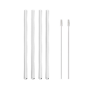 G Reusable Glass Straws Clear - 8.5 inches x 8 mm Straight Drinking Straws Healthy Eco-Friendly BPA Free 4 Pack with 2 Cleaning Stainless Steel Brushes
