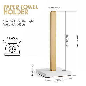 LUTAVOY Paper Towel Holders Kitchen Standing Paper Towel Roll Holders with Marble Base Copper Plated(KZ20 Gold&White)