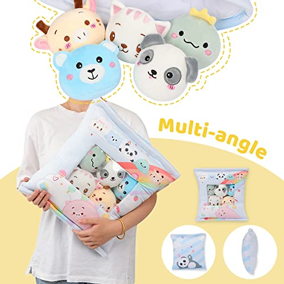 AIXINI a Bag of Animal Snack Pillow Plush Pudding Cat Panda Removable Stuffed Animal Sets Creative for Kids