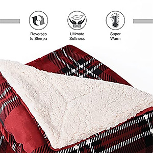 Life Comfort Microfiber Plush Polyester 60"x70" Large All Season Blanket for Bed or Couch Ultimate Sherpa Throw, Red Plaid