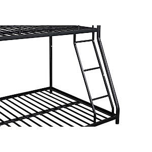 HomJoones Metal Bunk Beds,Heavy Duty Metal Bunk Bed Twin Over Full Size, Heavy Duty Floor Bunk Beds Frame with Enhanced Upper-Level Guardrail/No Box Spring Needed (M1 Black)