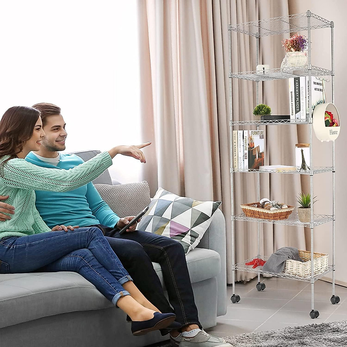 Devo Shelves for Storage, Metal Storage Shelves, Pantry Shelves, Bathroom Shelves, Height Adjustable Shelf Organizer for Kitchen Storage, Home Organization (21" L * 11" W * 63" H)