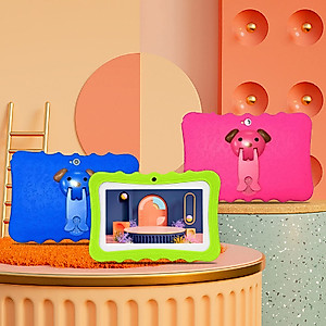 7-inch Children's Tablet Computer 1+8G Android Tablet Cartoon Front And Rear Dual Camera Tablet Children's Early Education Learning Machine Parent-child Gift, Shockproof Case, Educational, Games (Red)