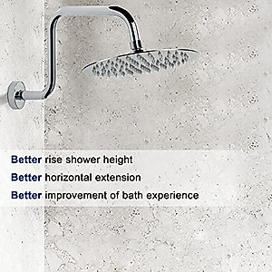 NearMoon S Shape Shower Extension Arm with Flange, Stainless Steel High Rise Shower Head Extender Pipe, Horizontal Extension Standard 1/2" Connection- Bathroom Accessory, 13 Inch (Chrome Finish)