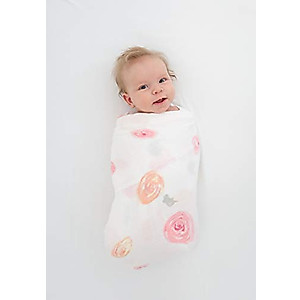 Amazing Baby Muslin Swaddle Blanket, Premium Cotton, Watercolor Roses, Pink, 1 Pack
