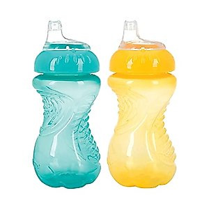 Nuby 2-Pack No-Spill Easy Grip Cup, 10 Ounce, Aqua & Yellow