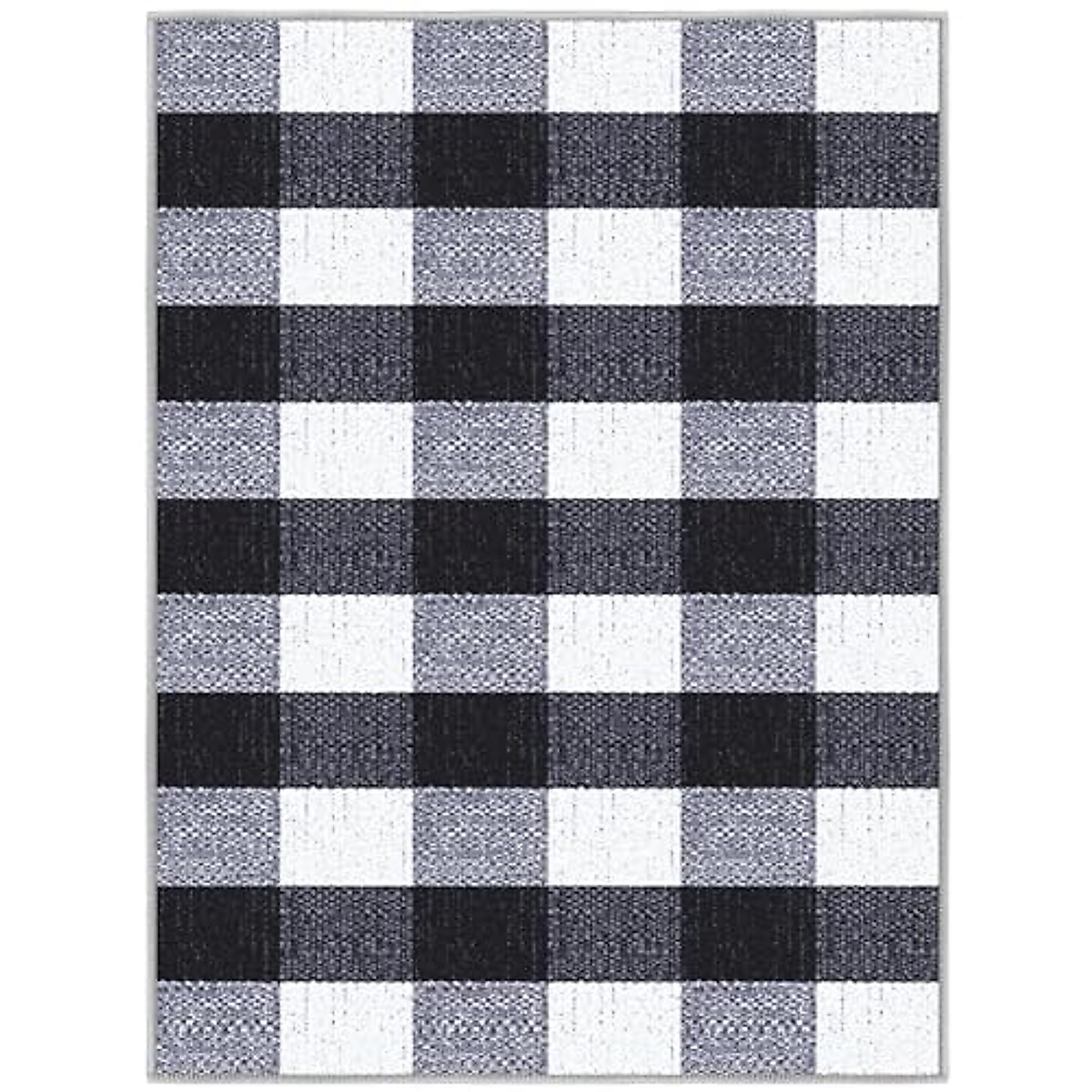 Ottomanson Ottohome Collection Non-Slip Rubberback Checkered Buffalo Plaid Design 2x3 Indoor Area Rug/Entryway Mat, 2'3" x 3', Black/White