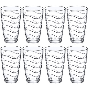 Amazing Abby - Wavely - 20-Ounce Plastic Tumblers (Set of 8), Plastic Drinking Glasses, All-Clear Reusable Plastic Cups, Stackable, BPA-Free, Shatter-Proof, Dishwasher-Safe