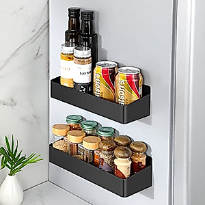 Taozun 4 Pack Magnetic Spice Rack for Refrigerator - Spices Rack Organizer for Fridge Kitchen, Moveable Spice Shelf, Black