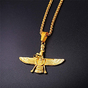 U7 Farvahar Pendant with Chain 18K Gold Plated Symbol of Iran Persian Gift Necklace