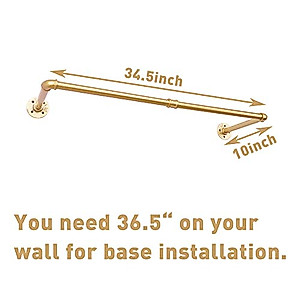 AddGrace 2 Pack Clothes Rack Gold Wall Mounted Industrial Pipe Clothing Rack Heavy Duty Clothes Rack for Hanging Clothes Multi-Purpose Closet Hanging Rack Garment Bar for Wardrobe and Laundry Room