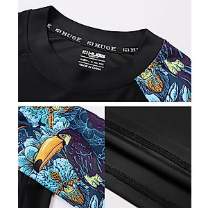 HUGE SPORTS Men's Splice UV Sun Protection UPF 50+ Skins Rash Guard Short Sleeves(HeyToucan, L)