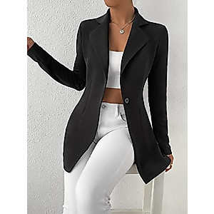 MakeMeChic Women's Button Front Lapel Collar Long Sleeve Blazer Jackets Coat Regular Black A L