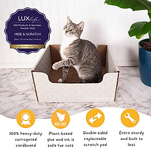 Hide & Scratch Heavy Duty Cardboard Cat Scratcher Box and Cat Bed with Refillable Double-Sided Cardboard Scratch Pad for Indoor Cats