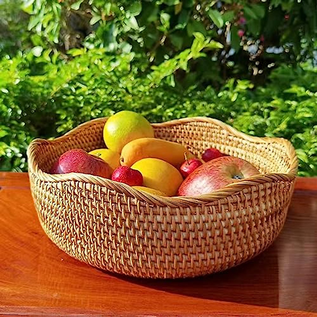 Rattan Decorative Fruit & Bread Bowl - Honey Brown, 10" Woven Round Basket