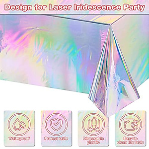 1 Pack Iridescence Plastic Tablecloths Shiny Disposable Laser Rectangle Table Covers Holographic Foil Tablecloth Iridescent Party Decoration Birthday Bridal Wedding Christmas 54" x 108"(Laser)