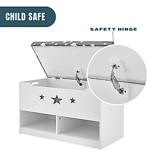 Sturdis Kids Toy Box – Gray & White with Cushion Storage Bench Seat, Toy Storage Chest And Cubby Space For Shoes And Books Organizers