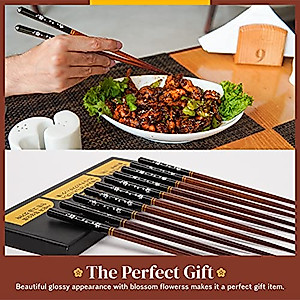 LAIB Japanese Wooden Chopsticks Set, 5 Pairs Premium Class Reusable Chopsticks in Luxurious Gift Box