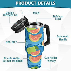 Exnundod Cartoon Guava Pattern Tumbler with Handle 30oz and Straw Insulated Tumblers Leak-proof Water Bottle for Car Travel