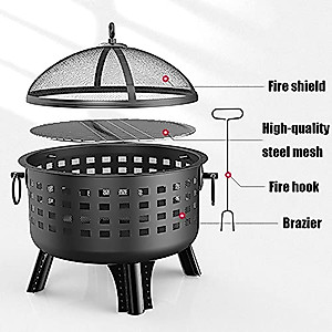 LEAYAN Garden Fire Pit Grill Bowl Grill Barbecue Rack Portable Fire Pit, Round Wood Burning Fire Pit, Fire Pit for Outdoor Garden Patio, for Outdoor Backyard Terrace Patio