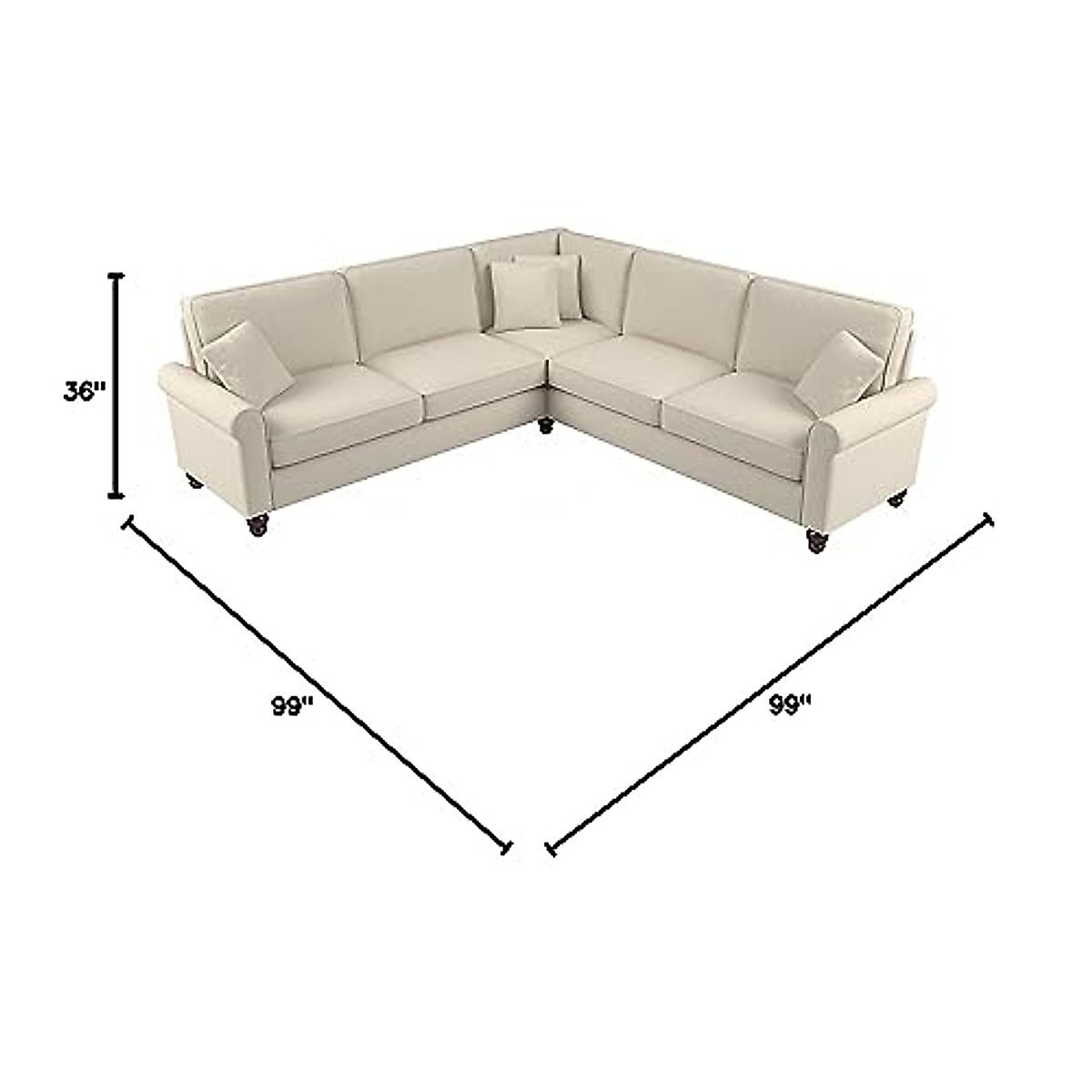 Bush Furniture Hudson L Shaped Sectional Couch, 99W, Cream Herringbone