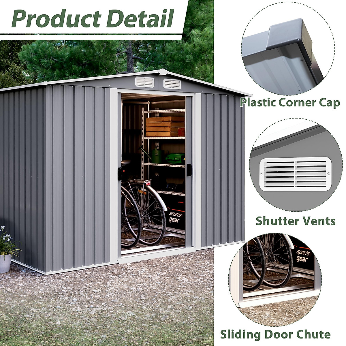 Evedy Outdoor Shed - 10 x 8 FT Storage Sheds Galvanized Metal Shed with Slide Door, Tool Storage Backyard Shed Bike Shed, Tiny House Garden Tool Storage Shed for Backyard Patio Lawn