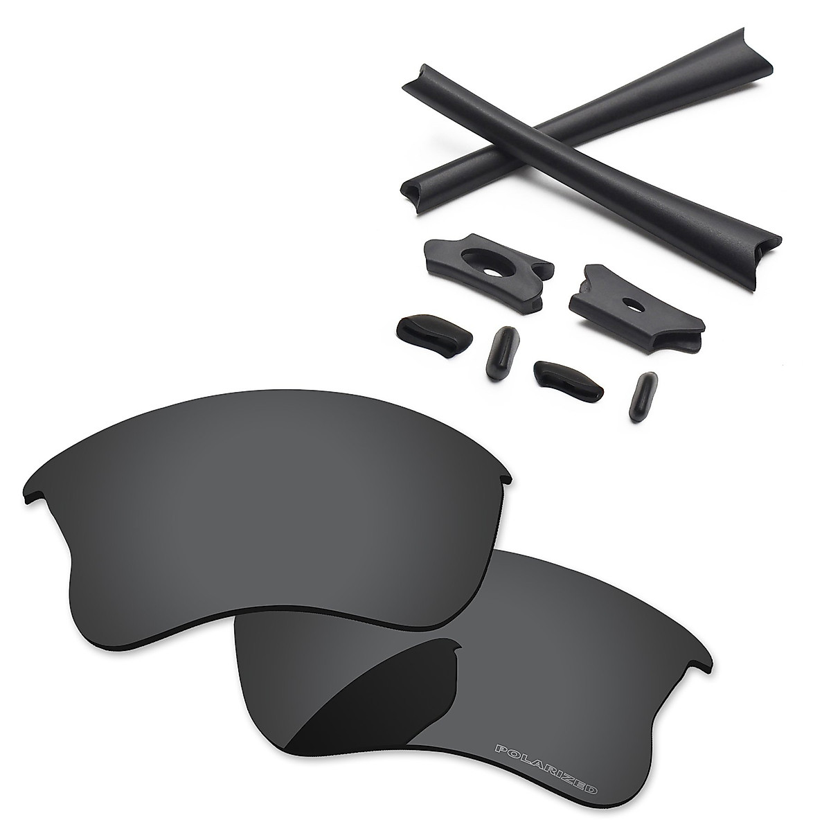 PapaViva Replacement Lenses & Rubber Kits for Oakley Flak Jacket XLJ OO9009 Sunglass Solid Black Polarized
