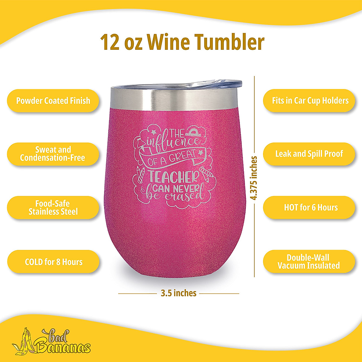 Bad Bananas Teacher Gifts for Women - 12 oz Insulated Wine or Coffee Tumbler With Lid - Teacher's Week Gifts, End of Year Appreciation Thank You Gift Ideas from Student