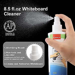 Comix Dry Erase Set with 16 Chisel Tip Dry Erase Markers, 8.5 Fl Oz Cleaner & Magnetic Eraser, Office and School Supplies for Whiteboards, Calendar