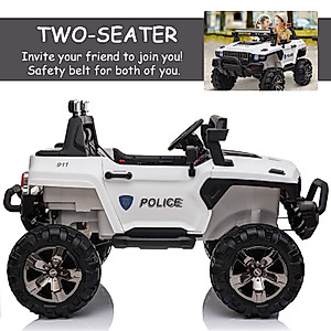 Aosom 53" L 2-Seater 12V Police Car Ride On Truck with Remote Control, Battery Operated Electric Car for Kids with Suspension, MP3 Player, Lights, Music, Horn, White