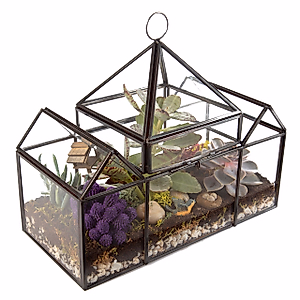 D'Eco Glass Castle Plant Terrarium (10x4.5x9) - Indoor Tabletop & Hanging Black Geometric Planter - Succulents, Air Plants, Moss, Fern - Home Garden Office Decor - Holiday (No Plants)